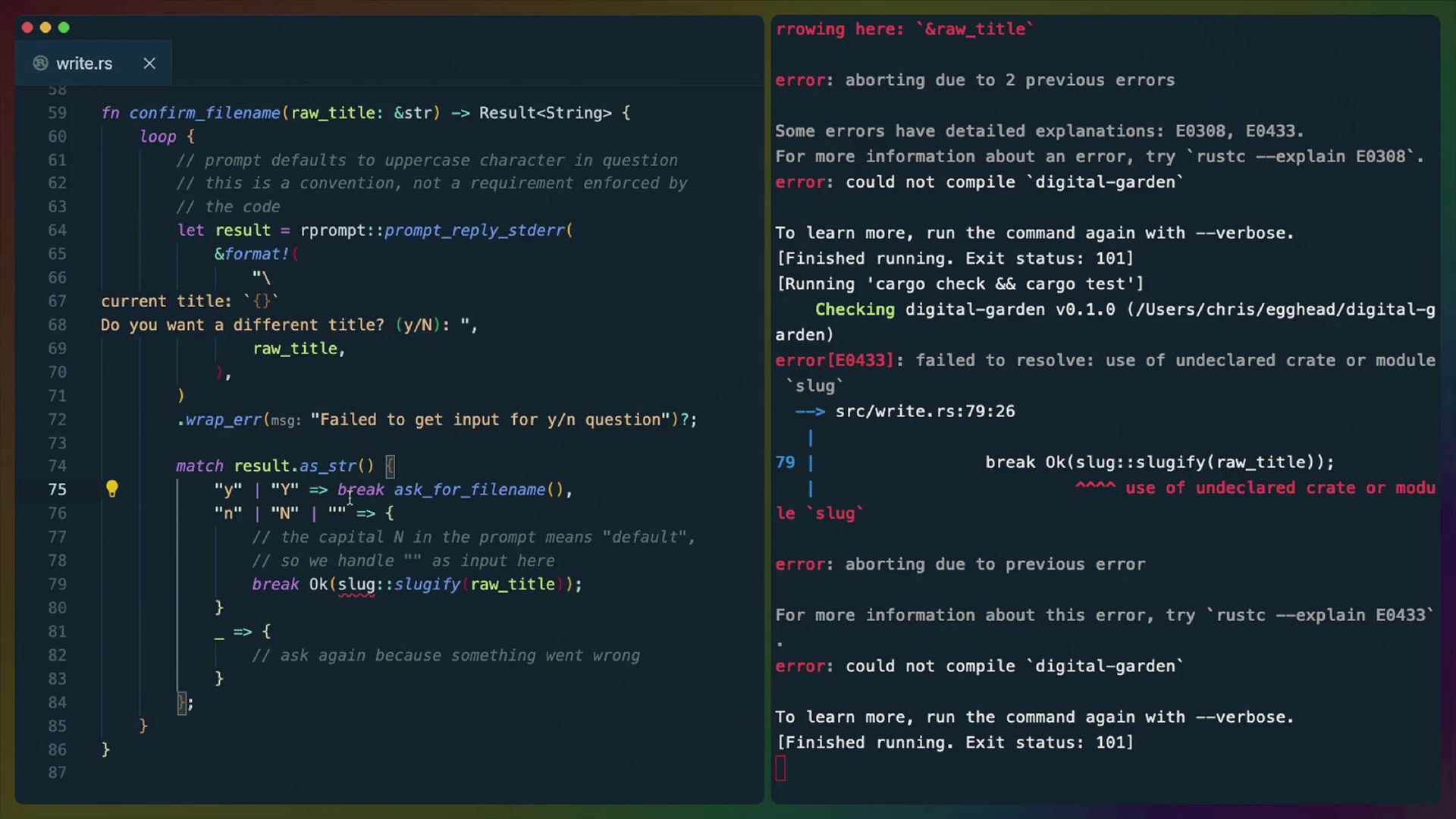 Asking the user for input with rprompt and loop