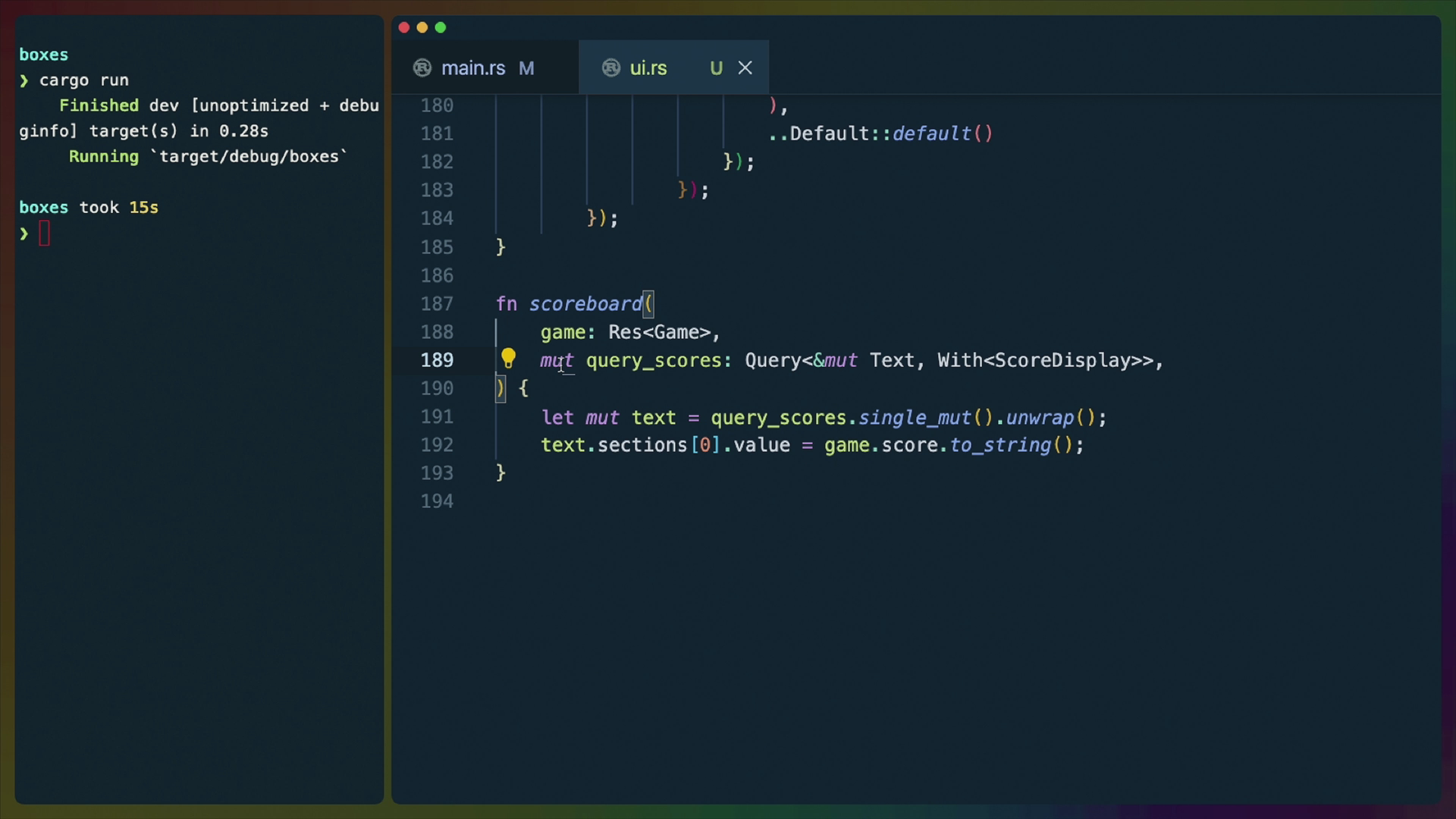 Live updating the score display with a Bevy System