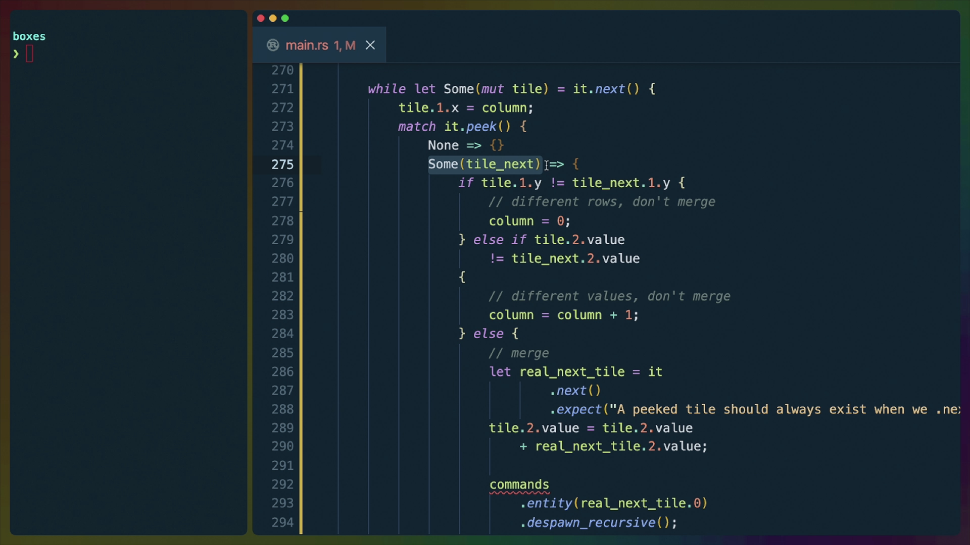 Merging Tiles Using Peekable Iterators
